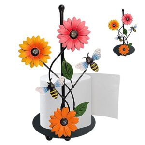 paper towel paper stand sunflower nonslip bottom storage decorative detachable countertop tabletop tissue towel holder rack bracket for kitchen, bee