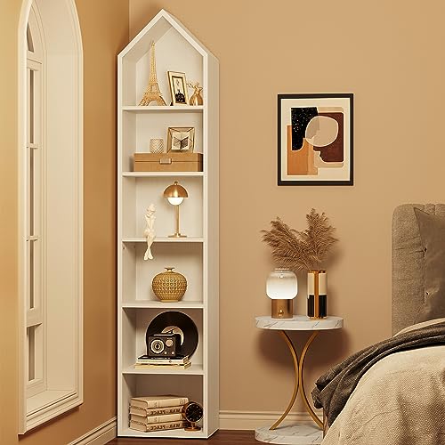 YITAHOME 73" Tall Narrow Bookshelf, Modern Open 5 Tier Bookcase, Wooden Shelf Stand for Small Spaces, Display Shelving Storage Rack for Bedroom, Living Room, Home Office, White