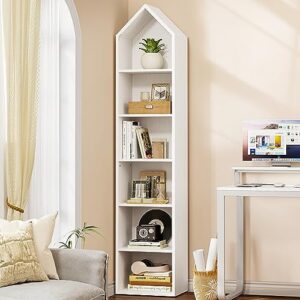 YITAHOME 73" Tall Narrow Bookshelf, Modern Open 5 Tier Bookcase, Wooden Shelf Stand for Small Spaces, Display Shelving Storage Rack for Bedroom, Living Room, Home Office, White