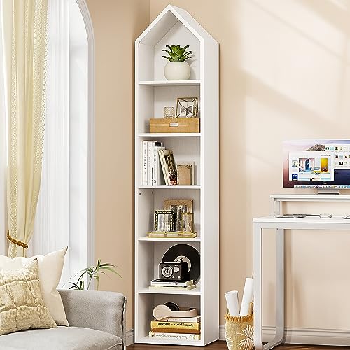 YITAHOME 73" Tall Narrow Bookshelf, Modern Open 5 Tier Bookcase, Wooden Shelf Stand for Small Spaces, Display Shelving Storage Rack for Bedroom, Living Room, Home Office, White