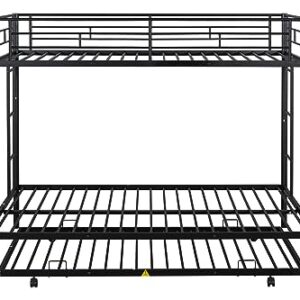 BIADNBZ Twin Over Full Bunk Bed with Trundle, Metal Triple Bunkbeds Frame with Two Ladders and Guardrails, for Kids/Teens Bedroom, Black