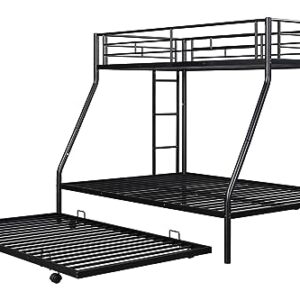 BIADNBZ Twin Over Full Bunk Bed with Trundle, Metal Triple Bunkbeds Frame with Two Ladders and Guardrails, for Kids/Teens Bedroom, Black