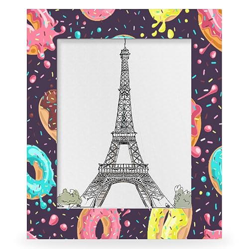 POFATO Donuts Chocolate Food 8x10 Picture Frame Wood Photo Frame for Tabletop Display Wall Mount Picture Frame Display 8 x 10 Inch Photo Wall Decor Home Gift Frames