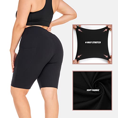 Plus Size Biker Shorts for Women-High Waist X-Large-4X Tummy Control Womens Shorts with Pockets Leggings Shorts for Yoga Workout (2 Pack Black/Leopard,XXX-Large)