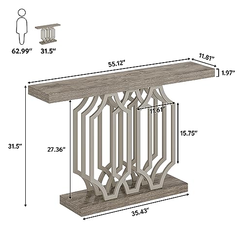 Tribesigns 55 Inches Console Table, Farmhouse Entryway Hallway Table with Geometric Metal Legs, Retro Vintage Foyer Table Accent Table for Entrance, Living Room