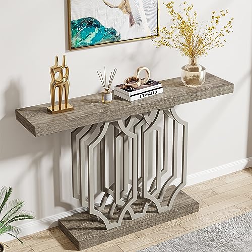 Tribesigns 55 Inches Console Table, Farmhouse Entryway Hallway Table with Geometric Metal Legs, Retro Vintage Foyer Table Accent Table for Entrance, Living Room