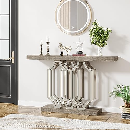 Tribesigns 55 Inches Console Table, Farmhouse Entryway Hallway Table with Geometric Metal Legs, Retro Vintage Foyer Table Accent Table for Entrance, Living Room