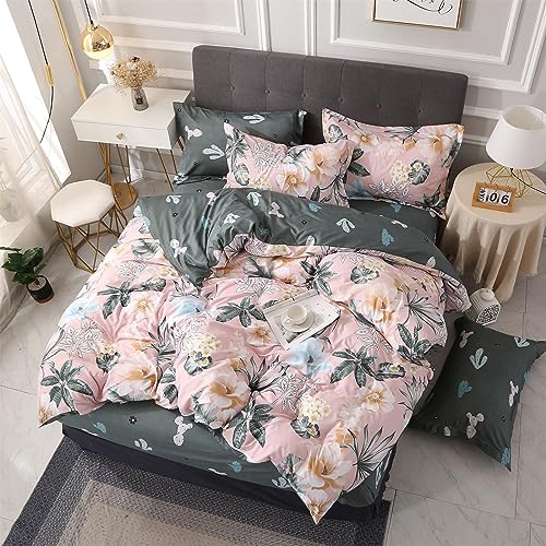 KIUINNO Floral Duvet Cover Twin Size - Soft and Breathable Bedding Set with Zipper Closure & Corner Ties, 2 Pieces, 1 Duvet Cover 66"x90" and 1 Pillow Shams, Comforter Not Included