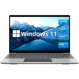 jumper laptop 12gb ddr4 256gb ssd, intel celeron quad core cpu, lightweight computer with 14 inch full hd display, windows 11 laptops, dual speakers, 2.4/5.0g wifi, 35.52wh battery, usb3.0, type-c.