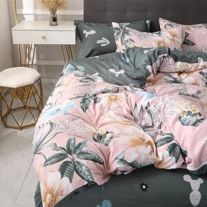 KIUINNO Floral Duvet Cover Twin Size - Soft and Breathable Bedding Set with Zipper Closure & Corner Ties, 2 Pieces, 1 Duvet Cover 66"x90" and 1 Pillow Shams, Comforter Not Included