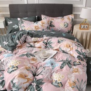 KIUINNO Floral Duvet Cover Twin Size - Soft and Breathable Bedding Set with Zipper Closure & Corner Ties, 2 Pieces, 1 Duvet Cover 66"x90" and 1 Pillow Shams, Comforter Not Included