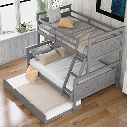 DEYOBED Twin Over Full Wooden Bunk Bed with Trundle Converted into 2 Beds for Kids Teens