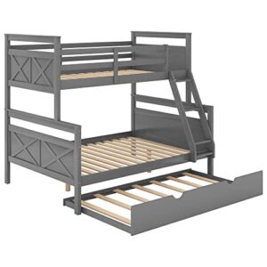 DEYOBED Twin Over Full Wooden Bunk Bed with Trundle Converted into 2 Beds for Kids Teens