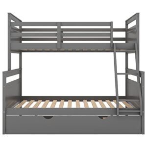 DEYOBED Twin Over Full Wooden Bunk Bed with Trundle Converted into 2 Beds for Kids Teens