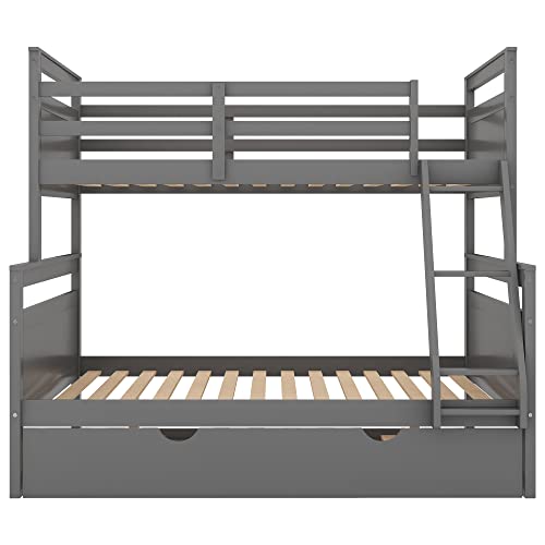 DEYOBED Twin Over Full Wooden Bunk Bed with Trundle Converted into 2 Beds for Kids Teens