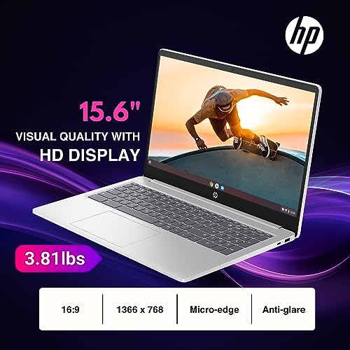 HP Chromebook 2023, 15.6" HD Display, Intel Processor N200 CPU(>i3-10110U,Upto 3.7 GHz), DDR5 8GB RAM - 64GB eMMc Storage + 128GB SD Card, HD Webcam, Numeric Keyboard, Long Battery, Chrome OS, Silver