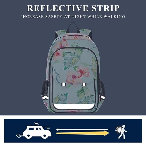 Joisal Tropical Leaves Hibiscus Flowers Middle School Backpacks for Girls Durable Kids Backpack Travel Ages 6-12