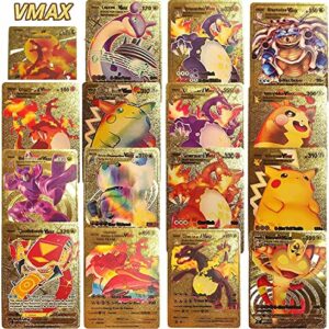 Ultra Rare 55 PCS Gold Cards Packs Vmax DX GX Rare Golden Cards TCG Booster Box Gold Foil Card for Kids Birthday Party Favors Gifts (No Duplicates) (Gold)