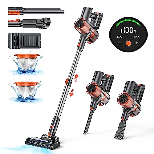 KOHE 23Kpa Cordless Vacuum Cleaner with LED Display, 6-in-1 Lightweight Stick Vacuum,45 Mins Max Runtime,2200 mAh Battery,Powerful 200W Vacuum Cleaner for Home Hard Floor Carpet Pet Hair -V10