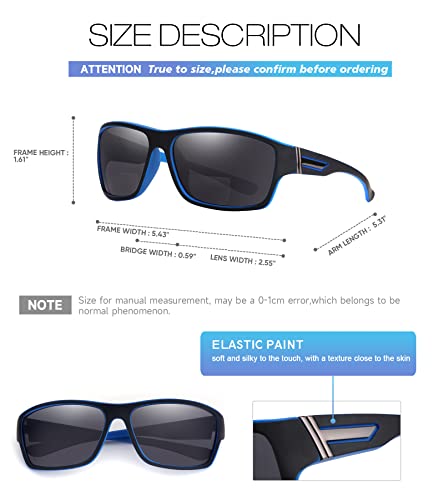 SKYOAK Premium Lightweight Bifocal Reading Sunglasses MenTR90 Frame Wrap Around Design Blue Light Blocker UV 400 Protection Outdoor Sun Reader Driving (Black +2.0)