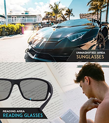 SKYOAK Premium Lightweight Bifocal Reading Sunglasses MenTR90 Frame Wrap Around Design Blue Light Blocker UV 400 Protection Outdoor Sun Reader Driving (Black +2.0)