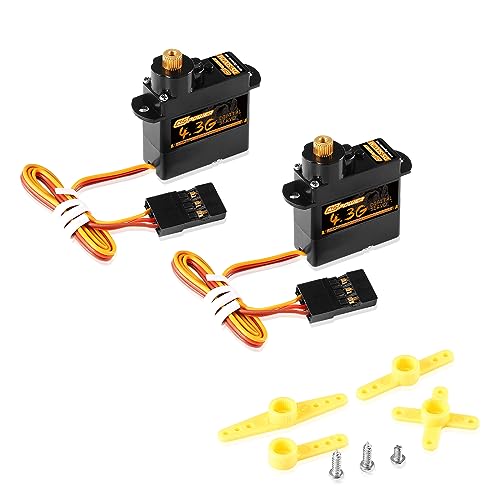 DSPOWER 2PCS 4.3G Mini Servo, RC Micro Digital Servo Motor Metal Gear Coreless Steering Servos for Fixed-Wing Helicopter Airplane Drone 1/24 1/28 RC Car SCX24 Boat Robot Toy