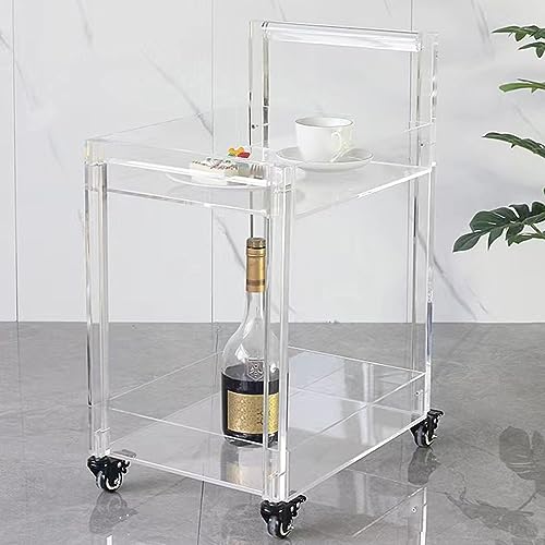 VLOBAOM 2-Tier Rolling Serving Bar Cart, Acrylic Kitchen Island Storage Cart with Wheels, Multifunction Utility Cart, Storage Rack, Mobile Coffee Table,B,Clear