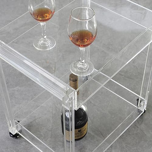 VLOBAOM 2-Tier Rolling Serving Bar Cart, Acrylic Kitchen Island Storage Cart with Wheels, Multifunction Utility Cart, Storage Rack, Mobile Coffee Table,B,Clear