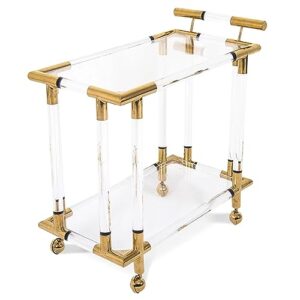 vlobaom gold bar cart with wheels, home bar serving cart, luxurious acrylic coffee bar cart for kitchen party outdoor, storage rack,31.5x16.5x31.5in,clear