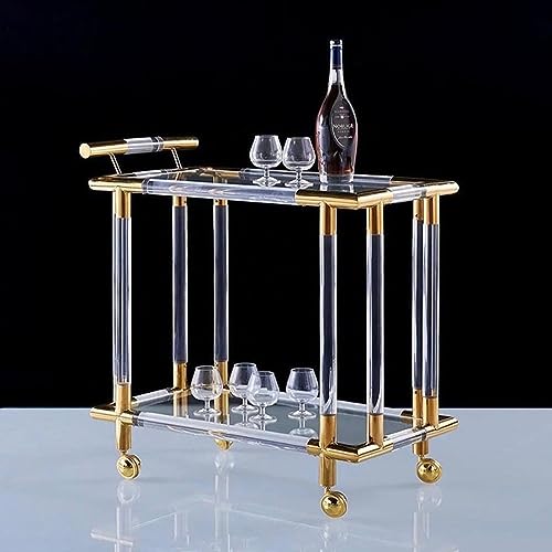 VLOBAOM Gold Bar Cart with Wheels, Home Bar Serving Cart, Luxurious Acrylic Coffee Bar Cart for Kitchen Party Outdoor, Storage Rack,31.5x16.5x31.5in,Clear