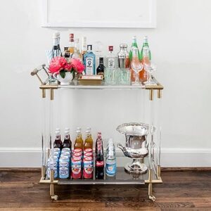 VLOBAOM Gold Bar Cart with Wheels, Home Bar Serving Cart, Luxurious Acrylic Coffee Bar Cart for Kitchen Party Outdoor, Storage Rack,31.5x16.5x31.5in,Clear