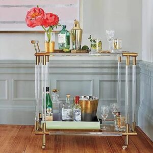 VLOBAOM Gold Bar Cart with Wheels, Home Bar Serving Cart, Luxurious Acrylic Coffee Bar Cart for Kitchen Party Outdoor, Storage Rack,31.5x16.5x31.5in,Clear