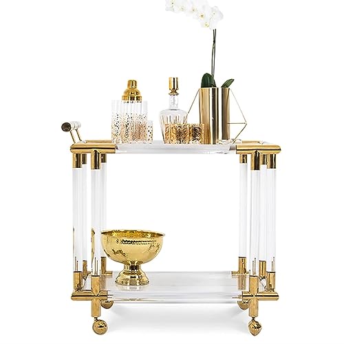 VLOBAOM Gold Bar Cart with Wheels, Home Bar Serving Cart, Luxurious Acrylic Coffee Bar Cart for Kitchen Party Outdoor, Storage Rack,31.5x16.5x31.5in,Clear