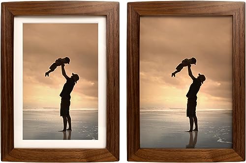 FLECHAZO 8x10 Picture Frame - Made of Natural Walunt Wood - Curved Surface - Covered by 2mm Shatterproof Plexiglass - Fit for 6x8 or 8x10 Picture - Tabletop Display