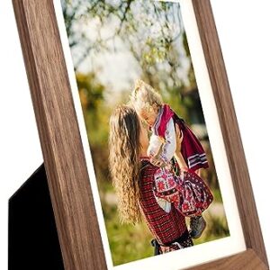 FLECHAZO 8x10 Picture Frame - Made of Natural Walunt Wood - Curved Surface - Covered by 2mm Shatterproof Plexiglass - Fit for 6x8 or 8x10 Picture - Tabletop Display