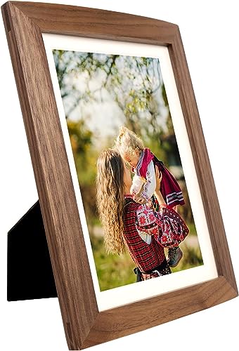 FLECHAZO 8x10 Picture Frame - Made of Natural Walunt Wood - Curved Surface - Covered by 2mm Shatterproof Plexiglass - Fit for 6x8 or 8x10 Picture - Tabletop Display