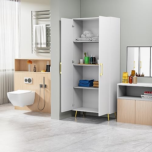 RESOM Kitchen Pantry Storage Cabinet with Doors and Adjustable Shelves, Tall White Storage Cabinet for Home Office, Garage, Laundry, Utility Room