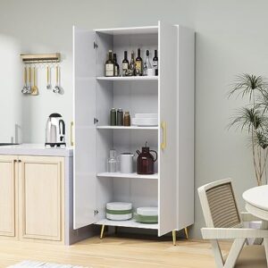 RESOM Kitchen Pantry Storage Cabinet with Doors and Adjustable Shelves, Tall White Storage Cabinet for Home Office, Garage, Laundry, Utility Room