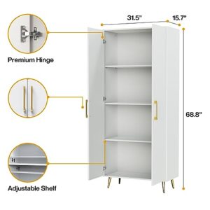 RESOM Kitchen Pantry Storage Cabinet with Doors and Adjustable Shelves, Tall White Storage Cabinet for Home Office, Garage, Laundry, Utility Room