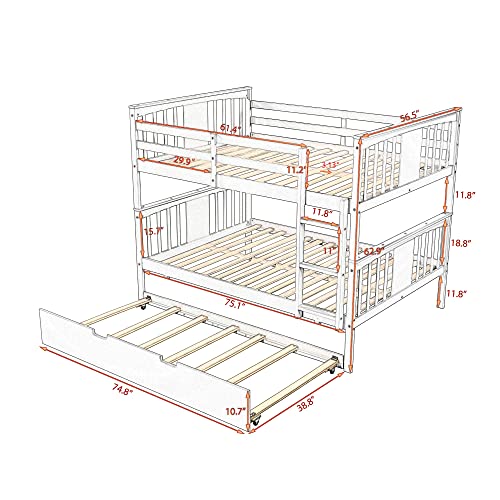 LCH Bunk Bed,Full Over Full Size Bunk Bed with Twin Size Trundle and Ladder for Bedroom,Guest Room and Dorm,Mutifunctional Bunk Bed for Kids,Adults,Teens,No Box Spring Needed,Gray