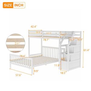 DEYOBED Twin Over Full Wooden Bunk Bed and Loft Bed Convetible with Storage Staircases for Kids Teens