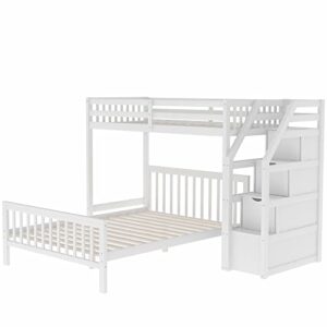 DEYOBED Twin Over Full Wooden Bunk Bed and Loft Bed Convetible with Storage Staircases for Kids Teens