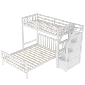 DEYOBED Twin Over Full Wooden Bunk Bed and Loft Bed Convetible with Storage Staircases for Kids Teens