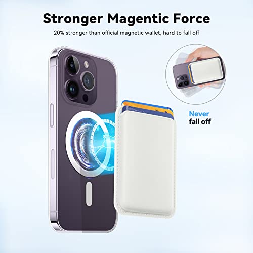 MARETU Magnetic Wallet Card Holder with Mag Safe, Mag-Safe Leather Phone Wallet for iPhone 14 13 12 Pro/Pro Max/Plus/Mini Mag Safe Case, Magnetic Card Holder for Back of iPhone 14/13/12 Series, White