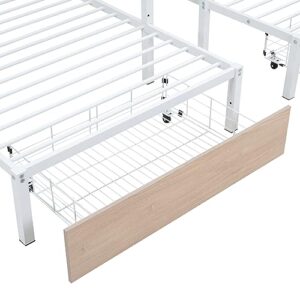 Merax Full Over Twin-Twin Triple Metal Bunk Bed Frame with 2 Storage Drawers and Staircase,White