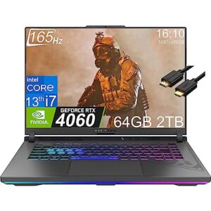 asus rog strix g16 16" fhd+ 165hz (intel 13th gen core i7-13650h, 64gb ddr5 ram, 2tb pcie ssd, geforce rtx 4060 8gb) rgb backlit gaming laptop, thunderbolt 4, wi-fi 6e, ist cable, win 11 home - 2023