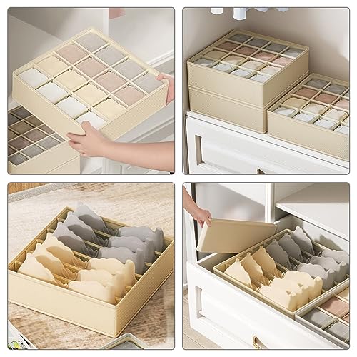 Alipis Sock Underwear Organizer Dividers Bra Storage Boxes Foldable Dresser Closet Cabinet Bins for Storing Bras Underpants Ties Belts Baby Clothes Dress Gloves Beige