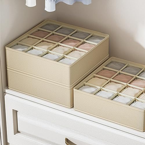 Alipis Sock Underwear Organizer Dividers Bra Storage Boxes Foldable Dresser Closet Cabinet Bins for Storing Bras Underpants Ties Belts Baby Clothes Dress Gloves Beige