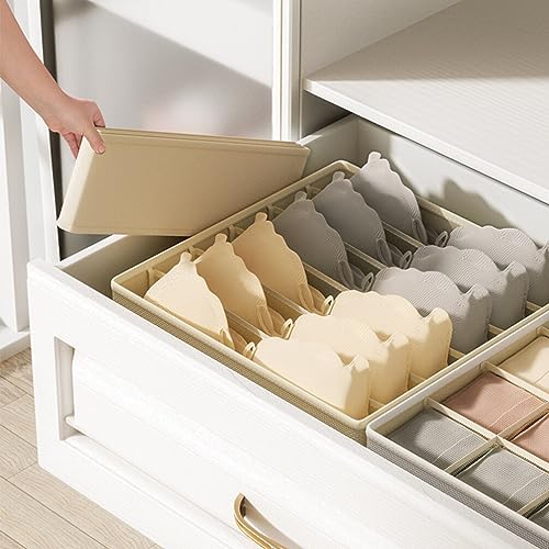 Alipis Sock Underwear Organizer Dividers Bra Storage Boxes Foldable Dresser Closet Cabinet Bins for Storing Bras Underpants Ties Belts Baby Clothes Dress Gloves Beige