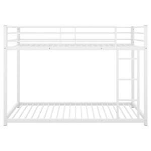 TARTOP Metal Bunk Bed Twin Over Twin, Low Bunk Bed Frame with Ladder & Guardrail for Teens Adults Dormitory Bedroom, Heavy Duty Metal Bed Frame, Easy Assembly, No Box Spring Required, White